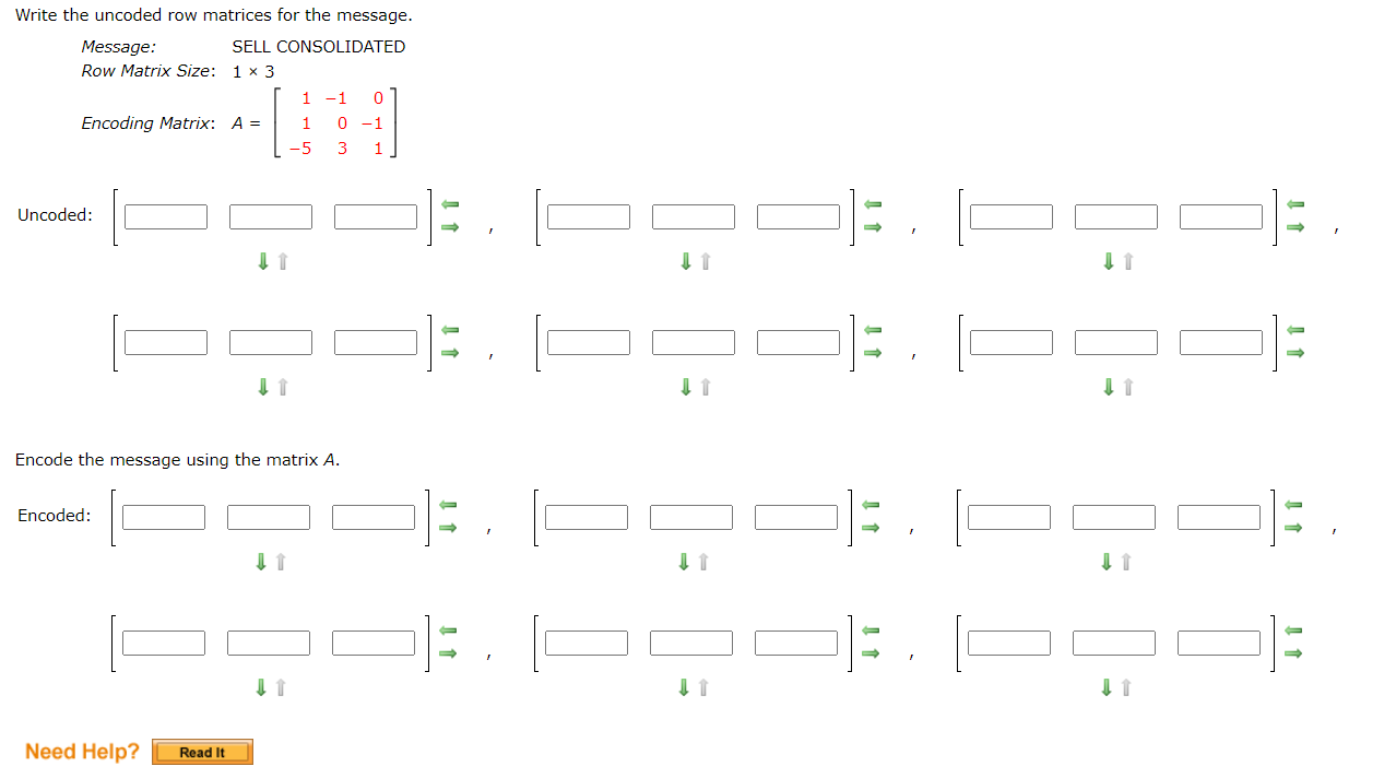 Solved Write the uncoded row matrices for the message. | Chegg.com