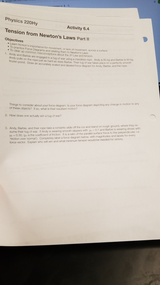 Solved google.com, sed Physics 220Hy Activity 6.4 Tension | Chegg.com