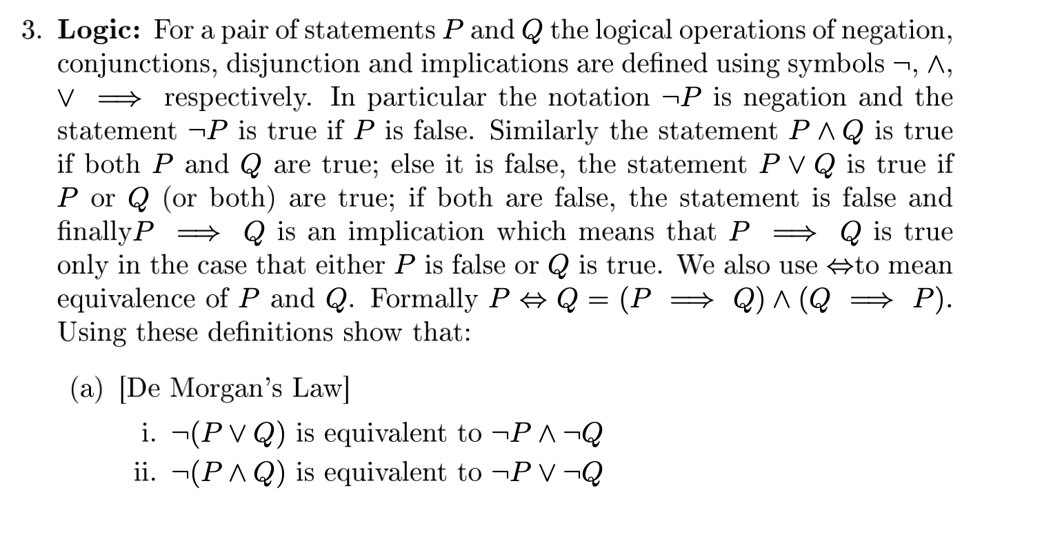 Solved 3. Logic: For a pair of statements P and Q the | Chegg.com
