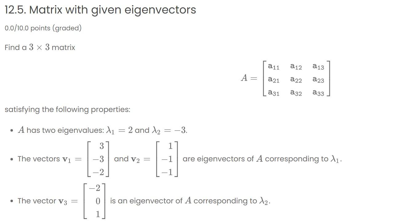 Solved 12.5. Matrix with given eigenvectors 0.0/10.0 points | Chegg.com