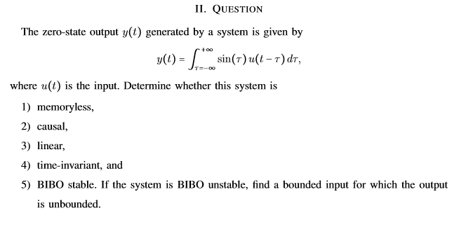 Solved where u(t)is the input. Determine whether this system | Chegg.com