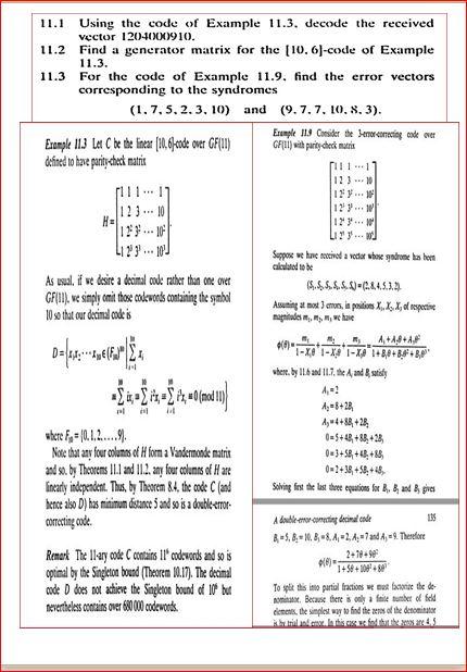 11.1 Using the code of Example 11.3. decode the | Chegg.com