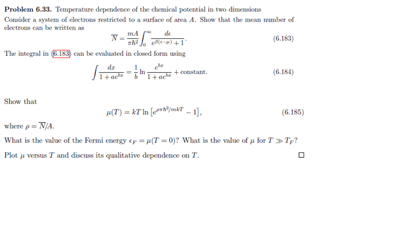 Solved Problem 6.33. Temperature dependence of the chemical | Chegg.com