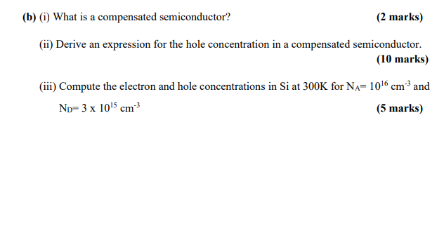 Solved (b) (i) What is a compensated semiconductor? (2 | Chegg.com