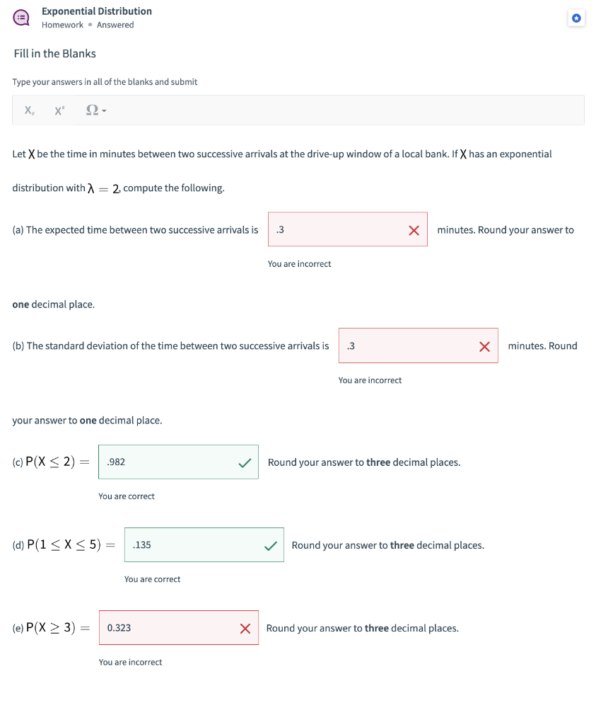 Solved Exponential Distribution Homework - Answered o Fill | Chegg.com