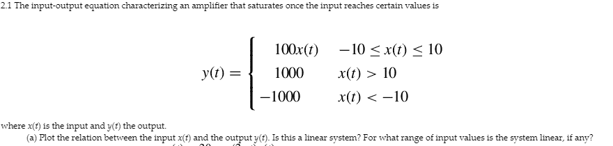 Solved 2.1 The input-output equation characterizing an | Chegg.com