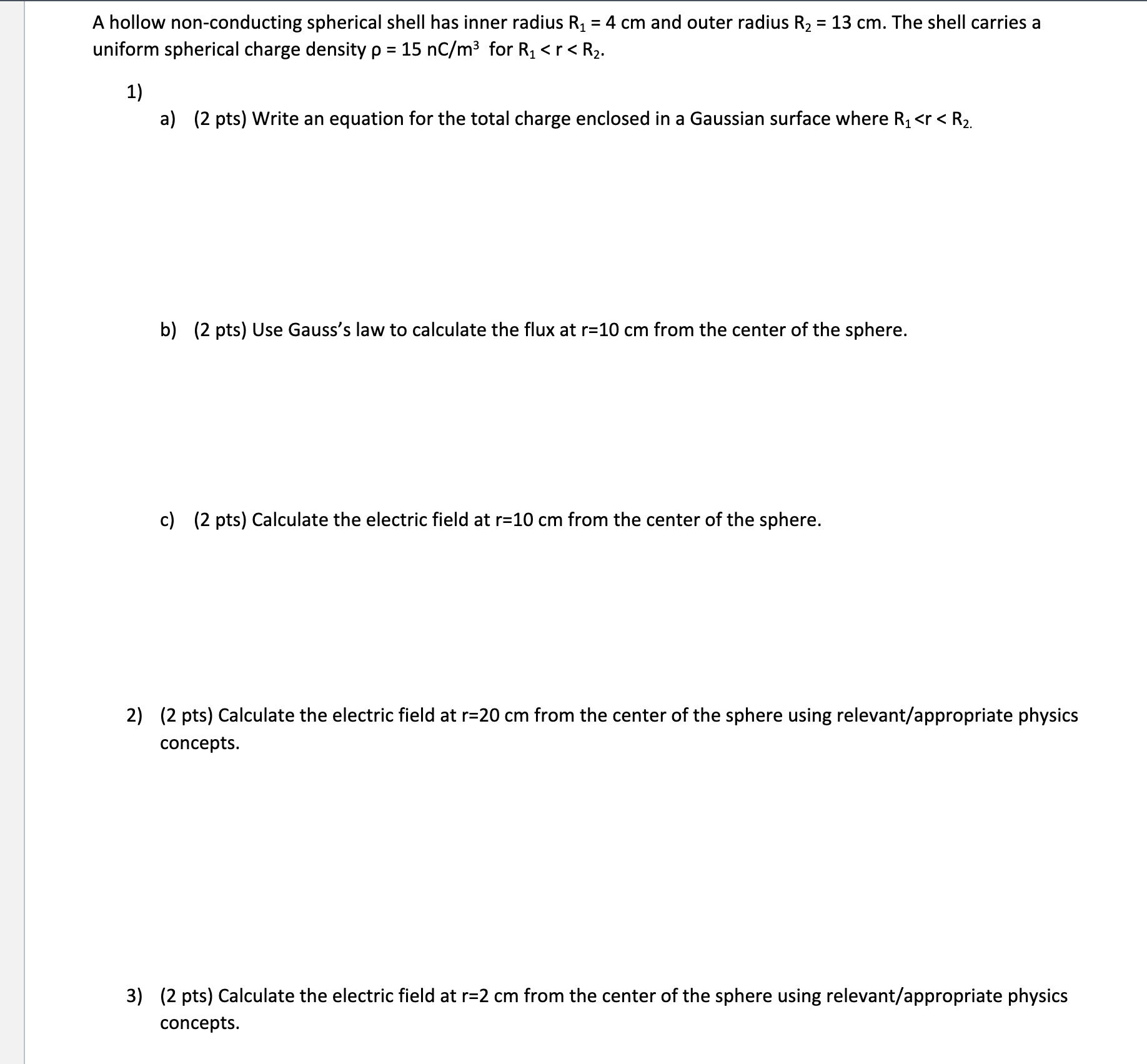 Solved A hollow non-conducting spherical shell has inner | Chegg.com