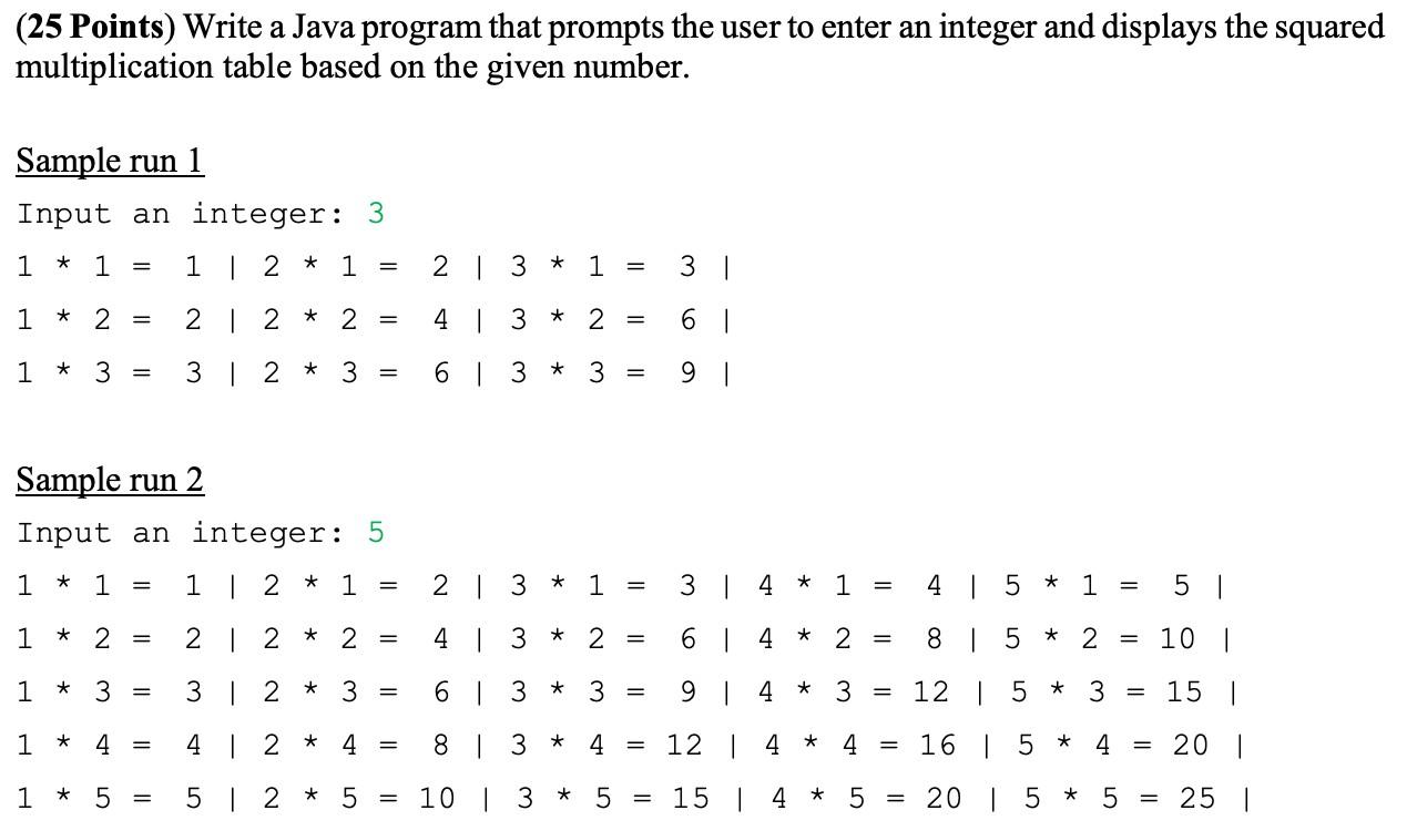 Solved (25 Points) Write a Java program that prompts the | Chegg.com