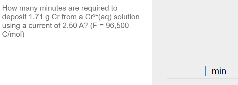 Solved How many minutes are required to deposit 1.71 gCr | Chegg.com