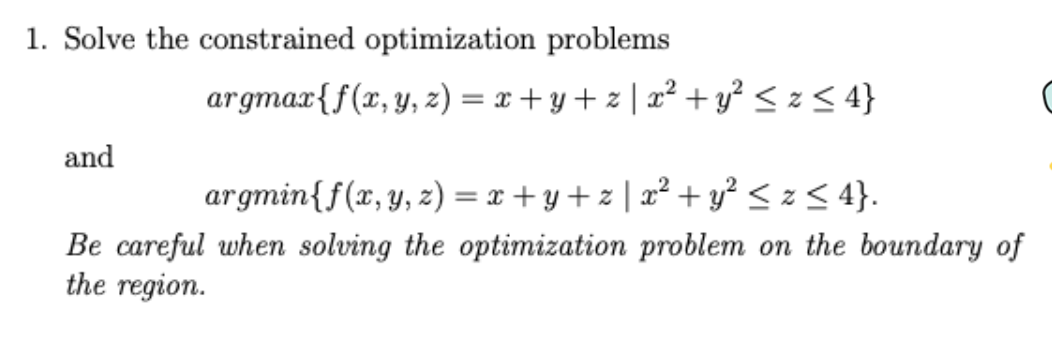 Solved 1. Solve the constrained optimization problems | Chegg.com