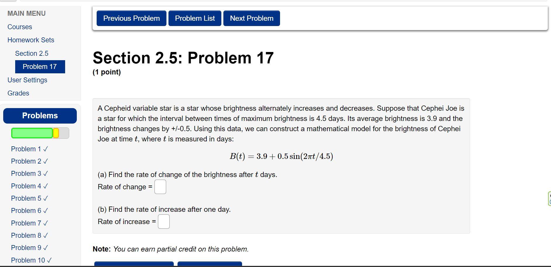 Solved Section 2.5: Problem 17 (1 point) A Cepheid variable | Chegg.com
