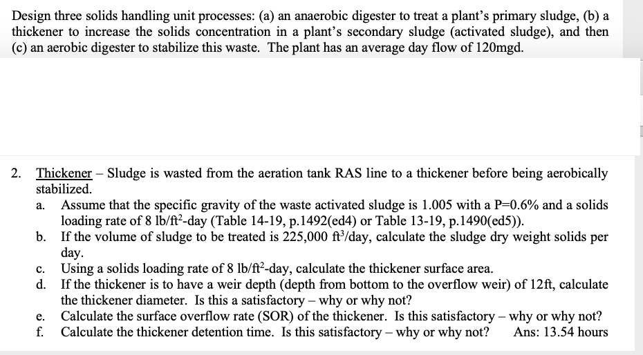 Solved Design three solids handling unit processes: (a) an | Chegg.com