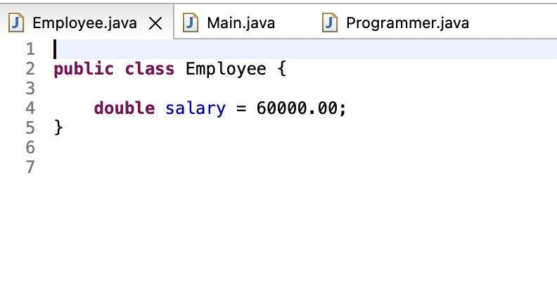 Solved 134567 public class Employee { put } double salary | Chegg.com