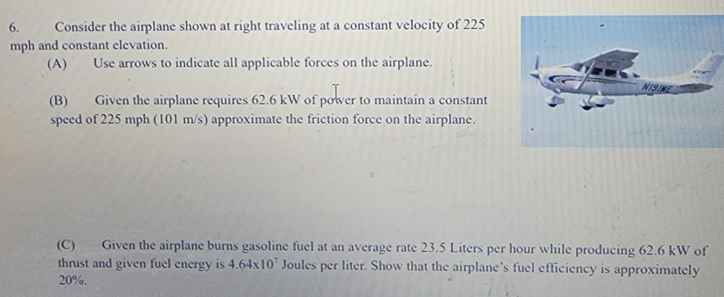 Solved 6. Consider the airplane shown at right traveling at | Chegg.com