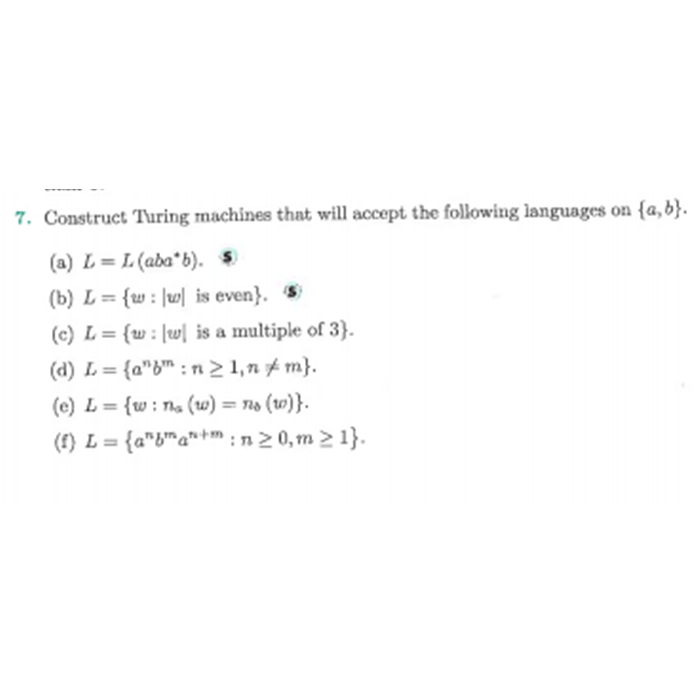 Solved 7. Construct Turing machines that will accept the | Chegg.com