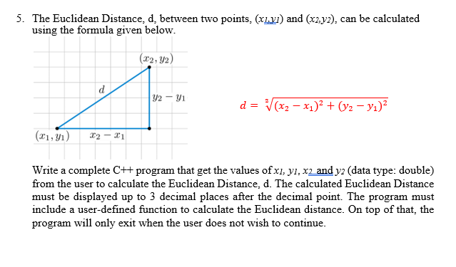 Solved The Euclidean Distance, d, between two points, | Chegg.com