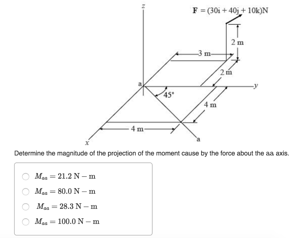 Solved F (30i +40j + 10k)N 45° 4 m Determine the magnitude | Chegg.com