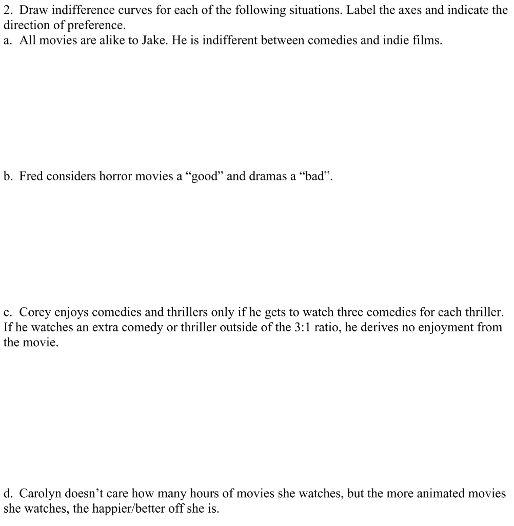 Solved 2. Draw indifference curves for each of the following | Chegg.com