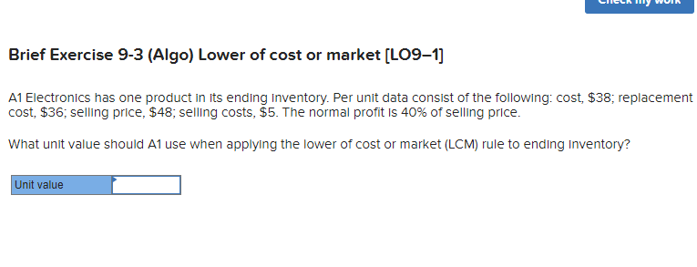 Solved Briet Exercise 9-3 (Algo) Lower of cost or market | Chegg.com