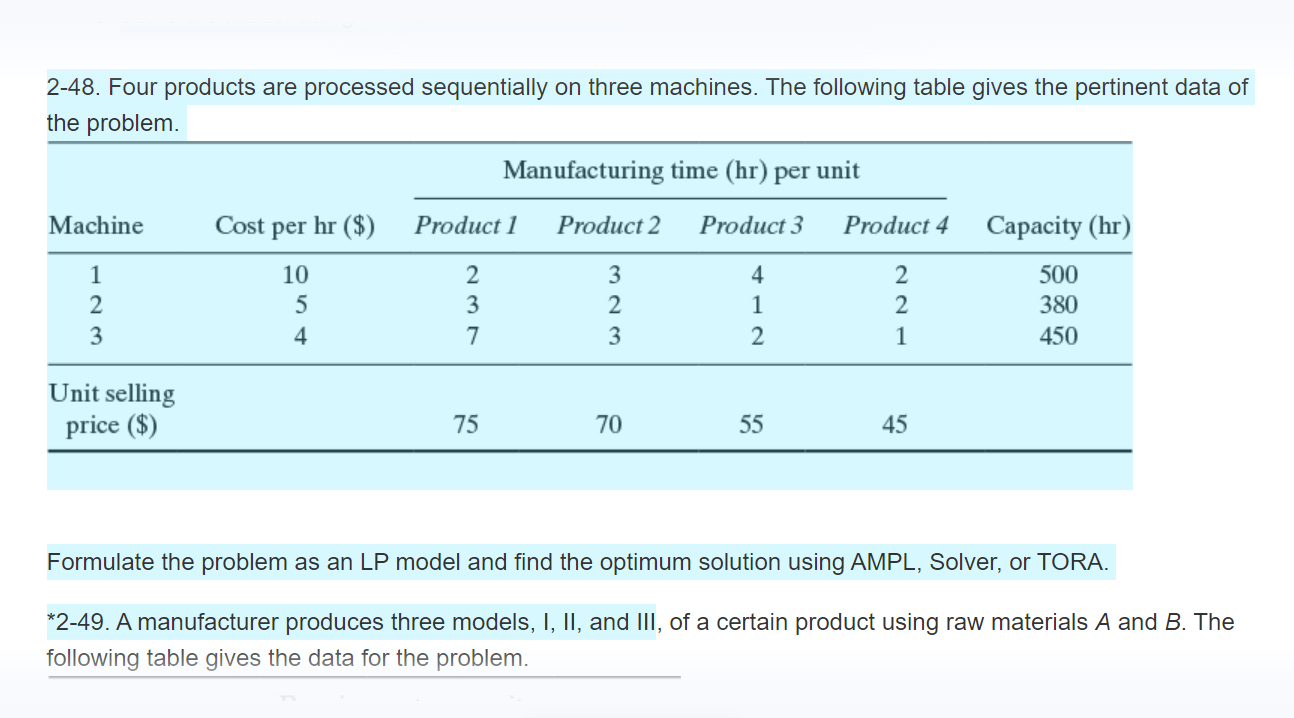 Solved 2-48. Four products are processed sequentially on | Chegg.com