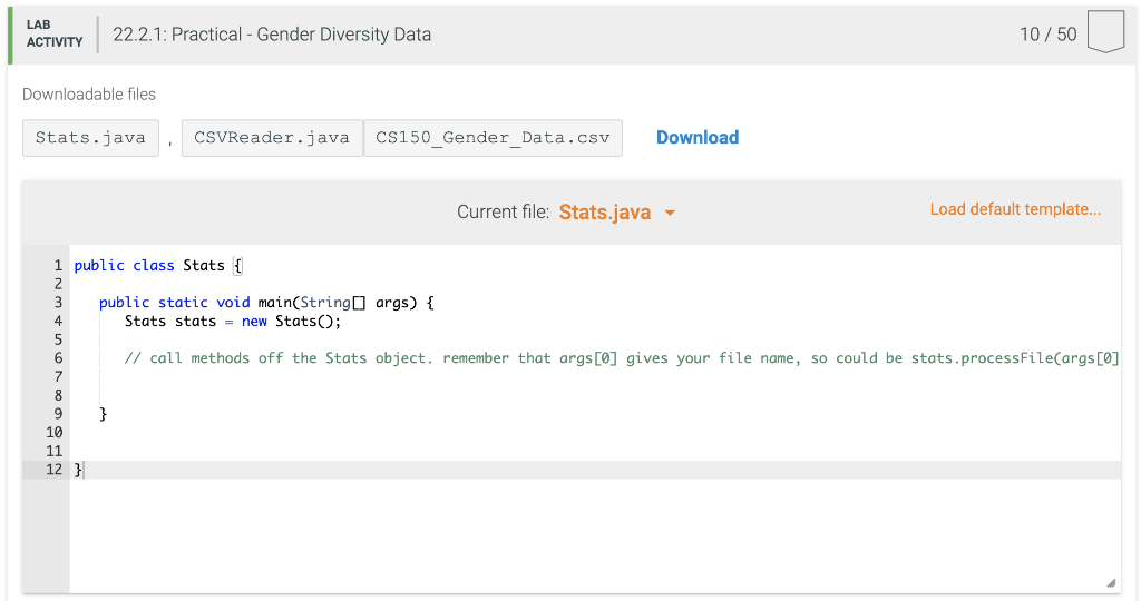 In Java, please. I need help with the Stats.java | Chegg.com