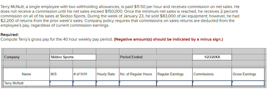Solved Terry McNutt, a single employee with two withholding | Chegg.com