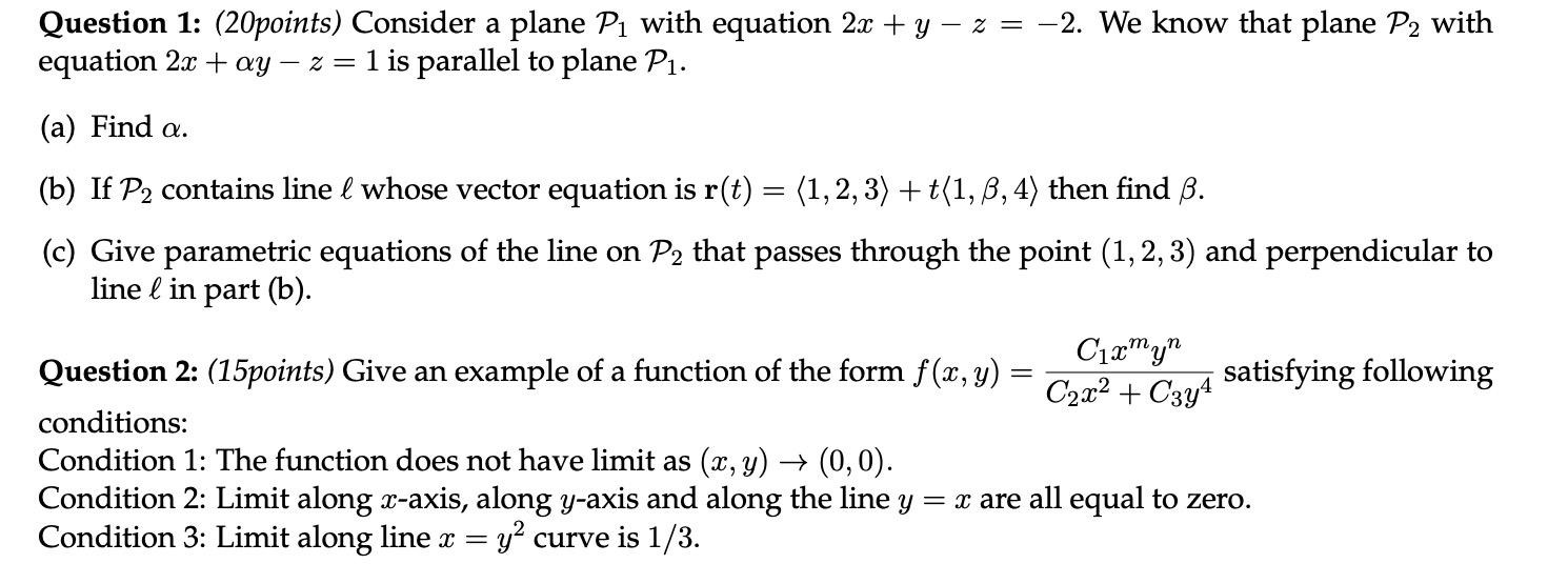 Solved Question 1: (20points) Consider a plane Pi with | Chegg.com