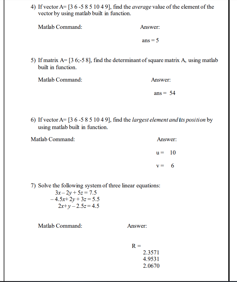Solved 4) If vector A= [36-585 1049], find the average value | Chegg.com