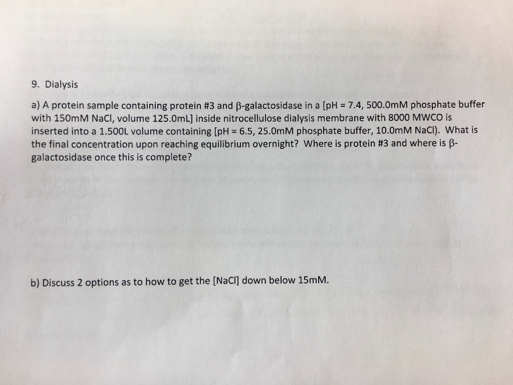 Solved 9. Dialysis a) A protein sample containing protein #3 | Chegg.com