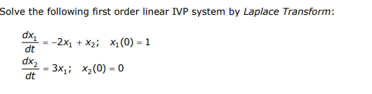 Solved Solve the following first order linear IVP system by | Chegg.com