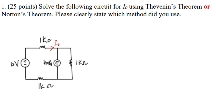 Solved 1. (25 points) Solve the following circuit for I0 | Chegg.com Solved 1. (25 points) Solve the following circuit for I0 | Chegg.com
