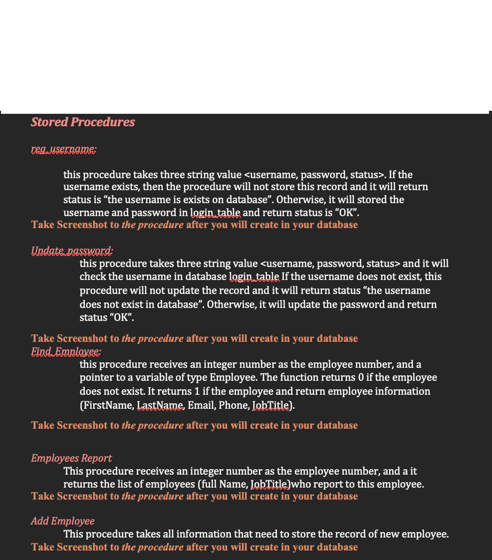 Stored Procedures reg username: this procedure takes | Chegg.com