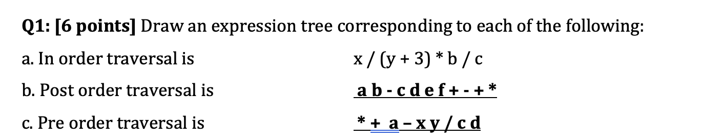 Solved Q1: [6 points] Draw an expression tree corresponding | Chegg.com