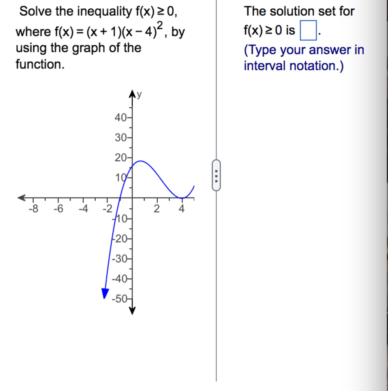 Solved Solve the inequality f(x)≥0,where f(x)=(x+1)(x-4)2, | Chegg.com