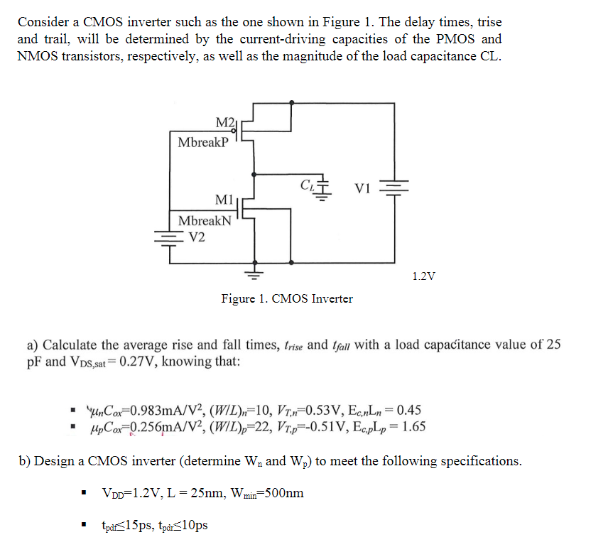 Solved Consider a CMOS inverter such as the one shown in | Chegg.com