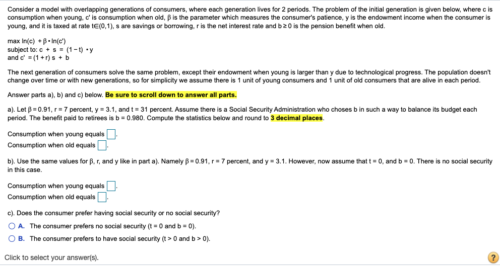Consider a model with overlapping generations of | Chegg.com