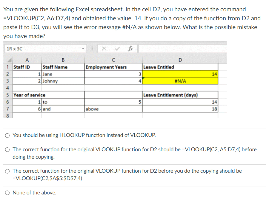 Solved You are given the following Excel spreadsheet. In the | Chegg.com
