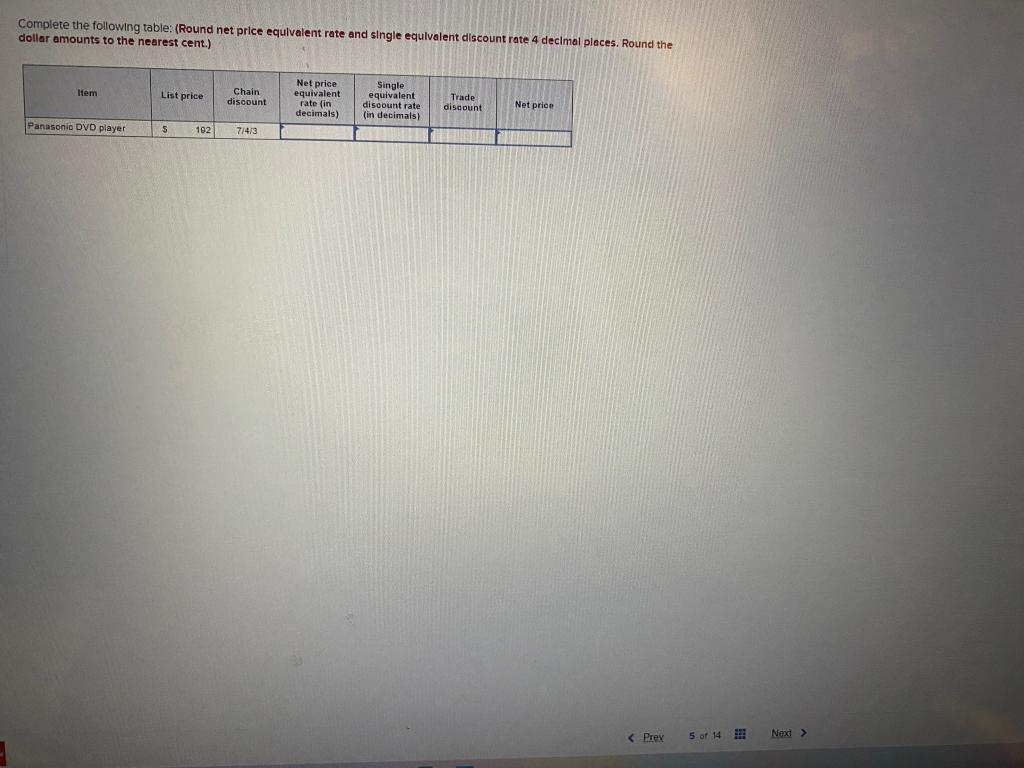 Solved Complete the following table: (Round net price | Chegg.com
