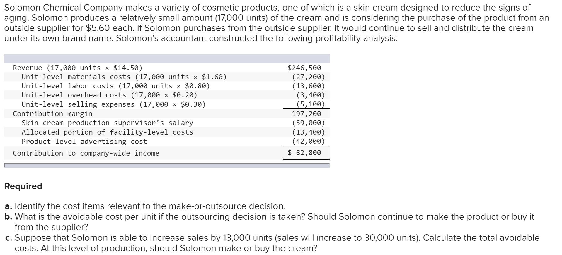 Solved Solomon Chemical Company makes a variety of cosmetic | Chegg.com