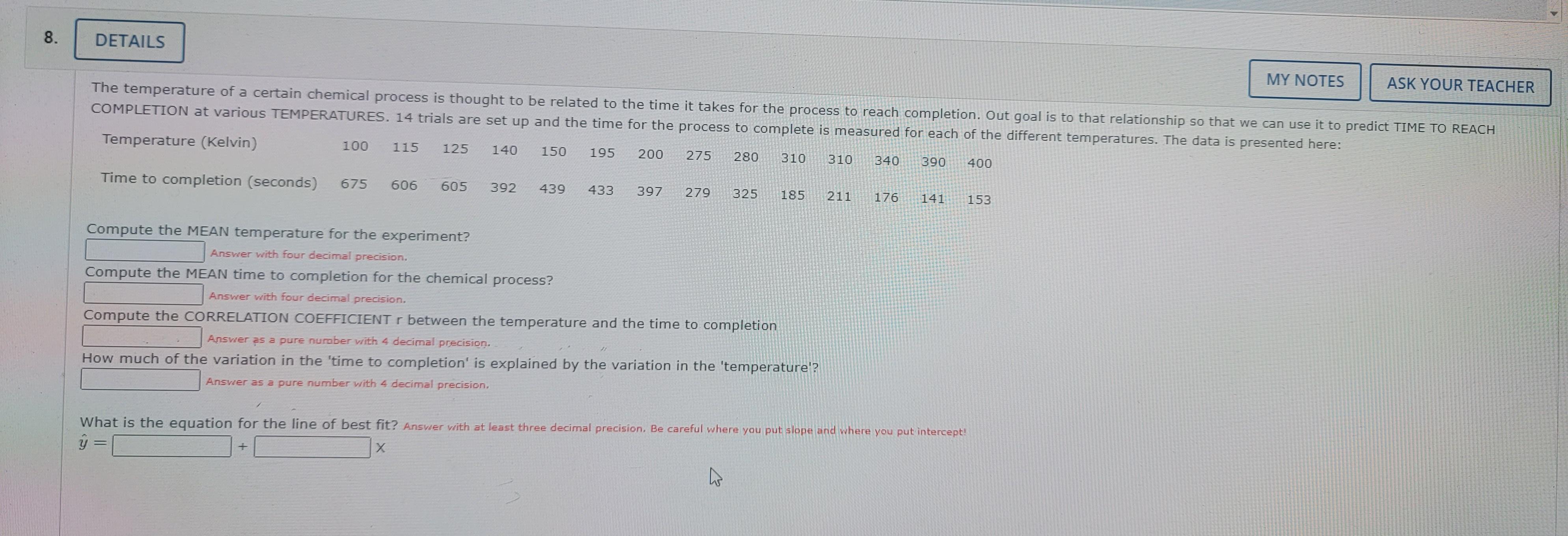 Solved Compute the MEAN temperature for the experiment? | Chegg.com