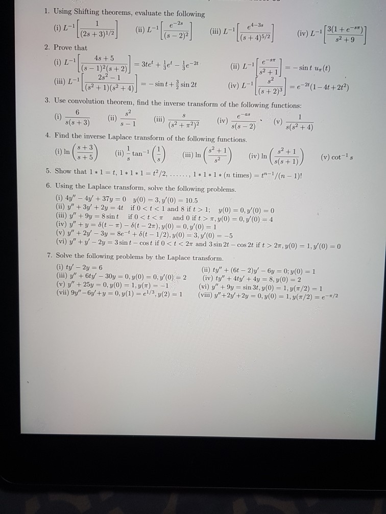 Solved 1. Using Shifting theorems, evaluate the following | Chegg.com