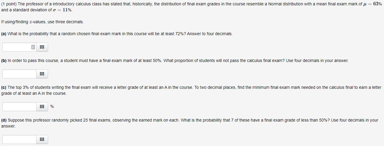 Solved (1 point) The professor of a introductory calculus | Chegg.com
