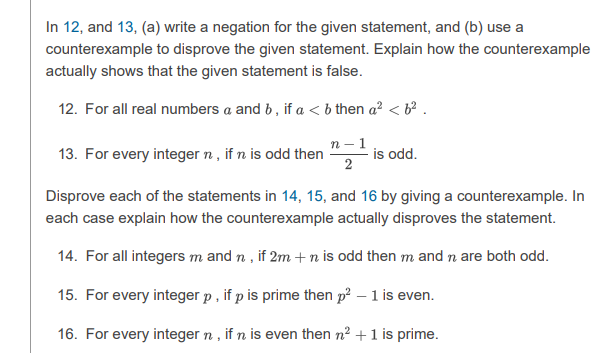 Solved In 12, and 13, (a) write a negation for the given | Chegg.com