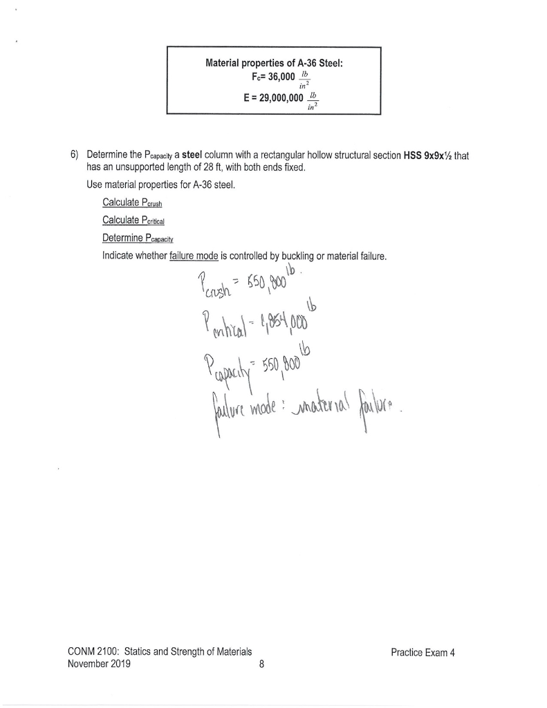 Material properties of A-36 Steel: Fo=36,000 3) | Chegg.com