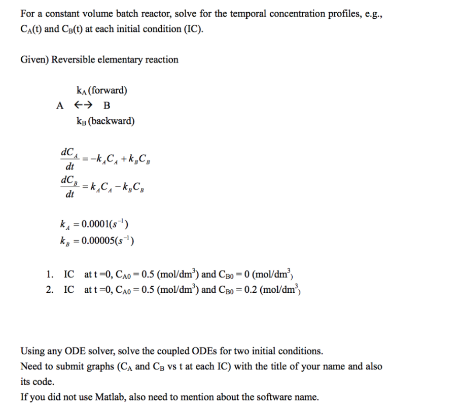 Solved For a constant volume batch reactor, solve for the | Chegg.com