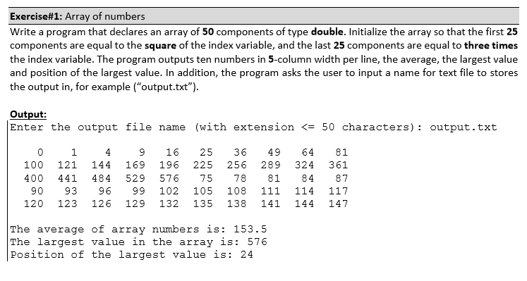 Solved Exercise#1: Array of numbers Write a program that | Chegg.com