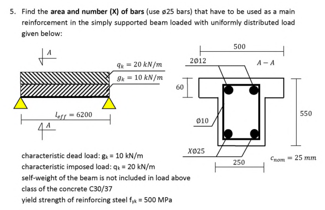 Solved 5. Find the area and number (X) of bars (use ∅25 | Chegg.com