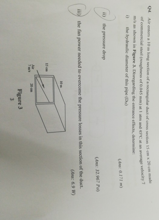 Solved Q4. Air enters a 10 m long section of a rectangular | Chegg.com