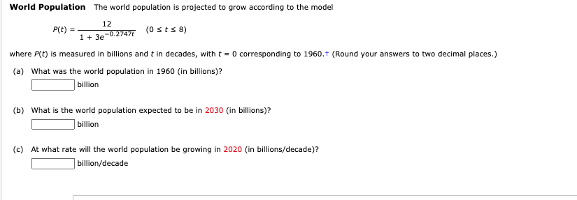 Solved World Population The world population is projected to | Chegg.com