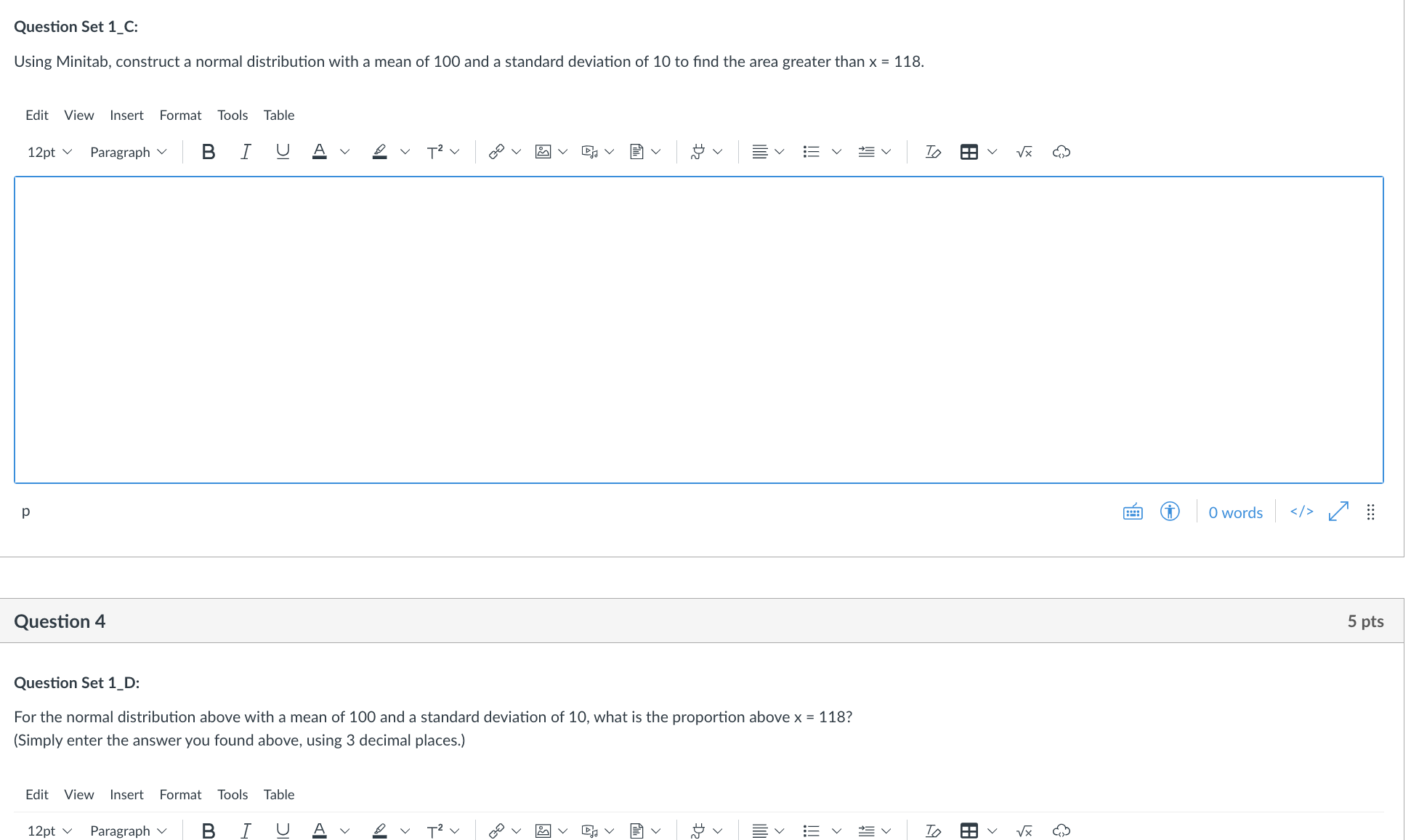 Solved Question Set 1_C: Using Minitab, construct a normal | Chegg.com